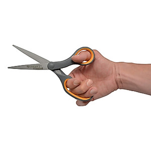 Westcott Titanium Bonded Scissors, Soft Handle, 8", Straight, Gray/Yellow, 4-Pack