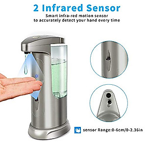 Hanamichi Soap Dispenser, Touchless High Capacity Automatic Soap Dispenser Equipped w/Infrared Motion Sensor Waterproof Base Adjustable Switches Suitable for Bathroom Kitchen Hotel Restaurant
