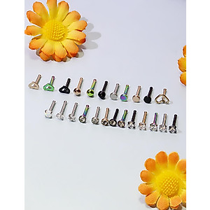 Yaalozei 18g Nose Rings studs for Women Straight Nose ring Surgical Stainless Steel Nose Rings Bar Earrings Pin Bone Stud Diamond Opal Nostril Nose Piercing Jewelry Men Silver Rose Gold Black Rainbow