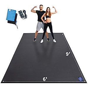 Extra Large Exercise Mat 9' x 6' x 7mm, High-Density Workout Mats for Home Gym Flooring, Non-Slip, Extra Thick Durable Cardio Mat, Ideal for Plyo, MMA, Jump Rope - Shoe Friendly Black