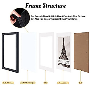 ENGLORY 11x14 Picture Frame Black Set of 3, Made of composite wood and Real Glass, Display 8x10 with Mat or 11x14 Without Mat, 11 x 14 Photo Frames for Wall Mounting.