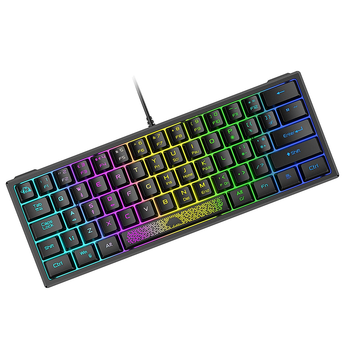 ZIYOU LANG K61 60% Gaming Keyboard Mini Portable with Rainbow RGB Backlit Ergonomic 62Key Layout 19Key Anti-ghosting Mechanical Feel Waterproof USB Wired for PC Mac Windows Gamer Laptop Typists(Black)