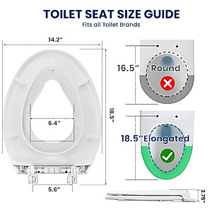 THORIFLY Toilet Seat with Built-In Potty Training Seat, Slow-Close, Never Loosen, Thickened Durable Plastic, Easy to Clean and Install, Fits both Adults Child, ELONGATED White (18.5")