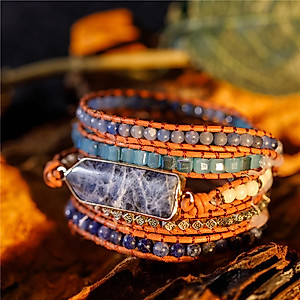 YGLINE Created Beads Genuine Leather 5 Wrap Bracelet Handmade Summer Jewelry