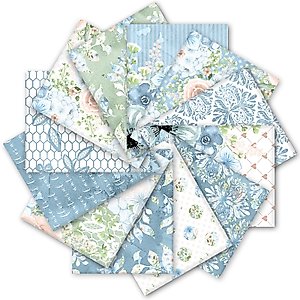 Whaline 12Pcs Floral Cotton Fabric Bundles Blue Pink Green Retro Flower Printed Fat Quarters Spring Sewing Fabrics for DIY Handmade Crafting, 18 x 22 Inch