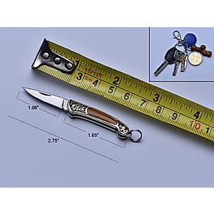 JPCRMOV Mini Pocket Knife Keychain for Men, Ultra Light 9g Compact Folding Knife EDC, Sharp X50CR15MoV Steel Blade, Brass Sandalwood Handle