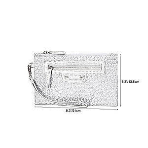 LAM GALLERY Silver Wristlet Purse for Party Prom Shiny Crocodile Evening Clutch Handbag