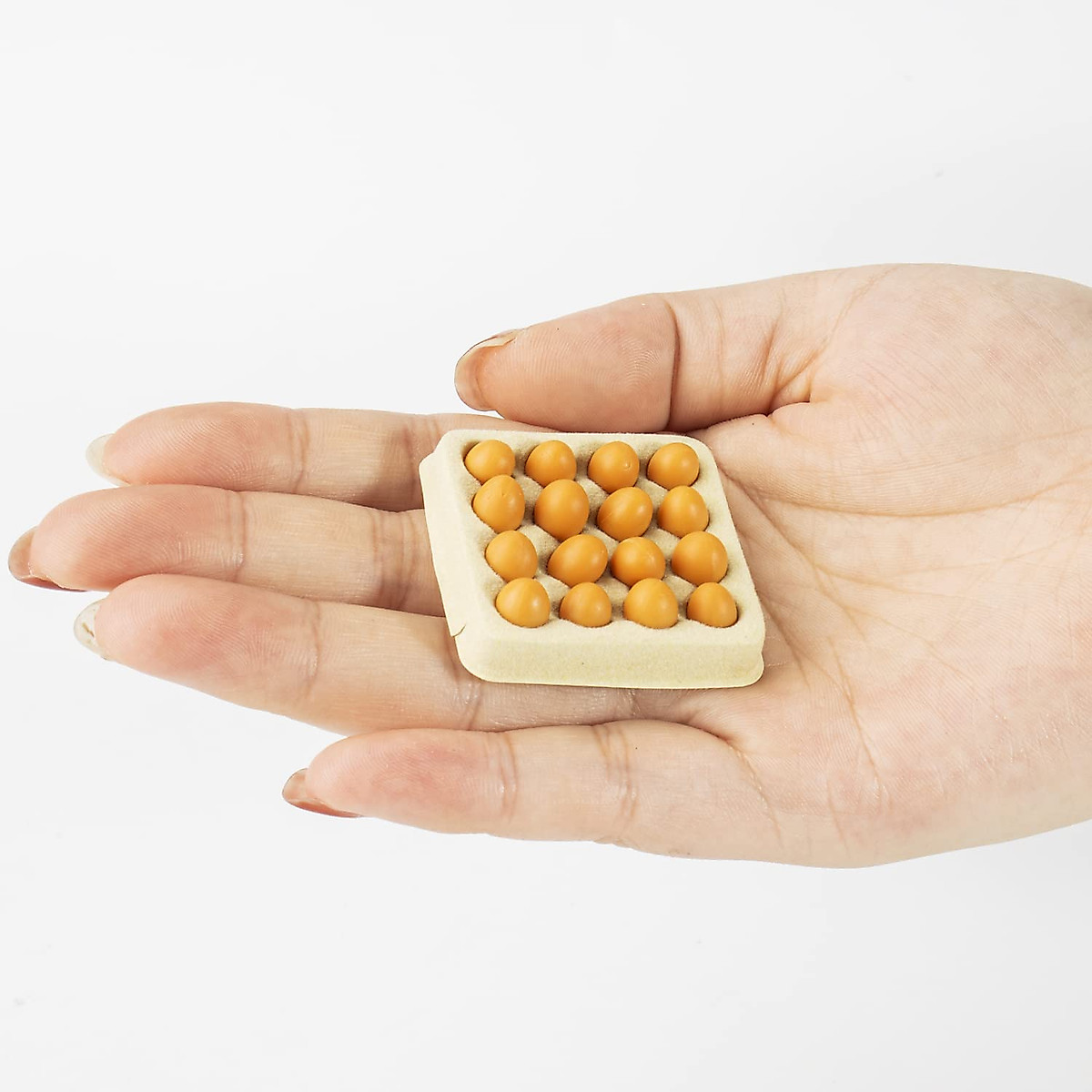 62 Pcs Miniature Eggs Handmade Mini Egg with Plastic Egg Tray Set Miniature Kitchen Food Supply