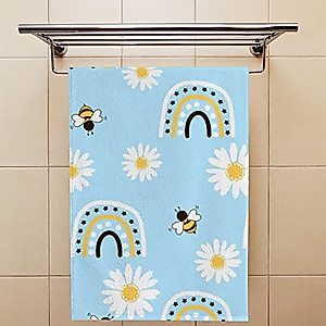 Hand Bath Towels 2 Pack Daisy Flower Bee Rainbows Absorbent Face Fingertip Towels for Bathroom Kitchen Gym Spa Soft Hair Drying Cloth Quick Dry, 30 x 15 Inch
