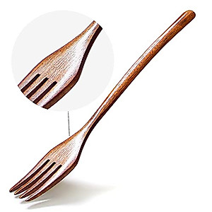 Forks,Wooden Forks, AOOSY 6 Pieces Eco-friendly Japanese Wood Salad Dinner Forks Wooden Forks Set Reusable Handmade Natural Wood Flatware Set for Cooking Stirring Eating