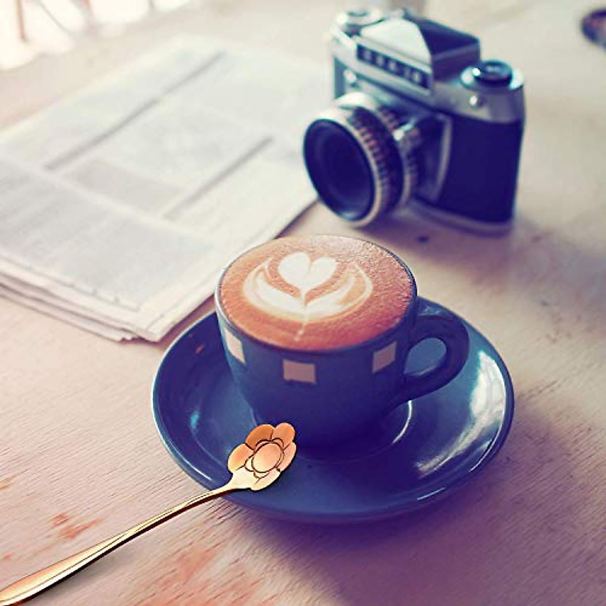 16 Pack Stainless Steel Tableware Creative Flower Coffee Spoon Sugar Spoon Tea Spoon Stir Bar Spoon Stirring Spoon, 8 Different Patterns,2 sets (Rose Gold)