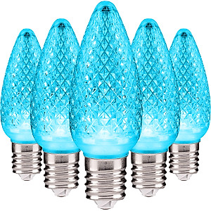 HLO Lighting Set of 25 Teal C9 Christmas Lights | Faceted C9 LED Christmas Light Bulbs for Indoor & Outdoor Use | Durable C9 LED Lights | Replacement C9 Bulbs