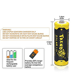 TRENDBOX 14430 3.2V 450mAh Battery LiFePo4 Rechargeable Solar Batteries for Outdoor Garden Light 8 Pack