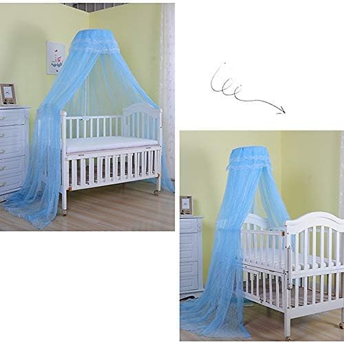 Cdycam Baby Infant Toddler Bed Dome Cots Mosquito Netting Hanging Bed Net Mosquito Bar Frame Palace-Style Crib Bedding Set (Blue Mosquito Netting Only, Without Stand)