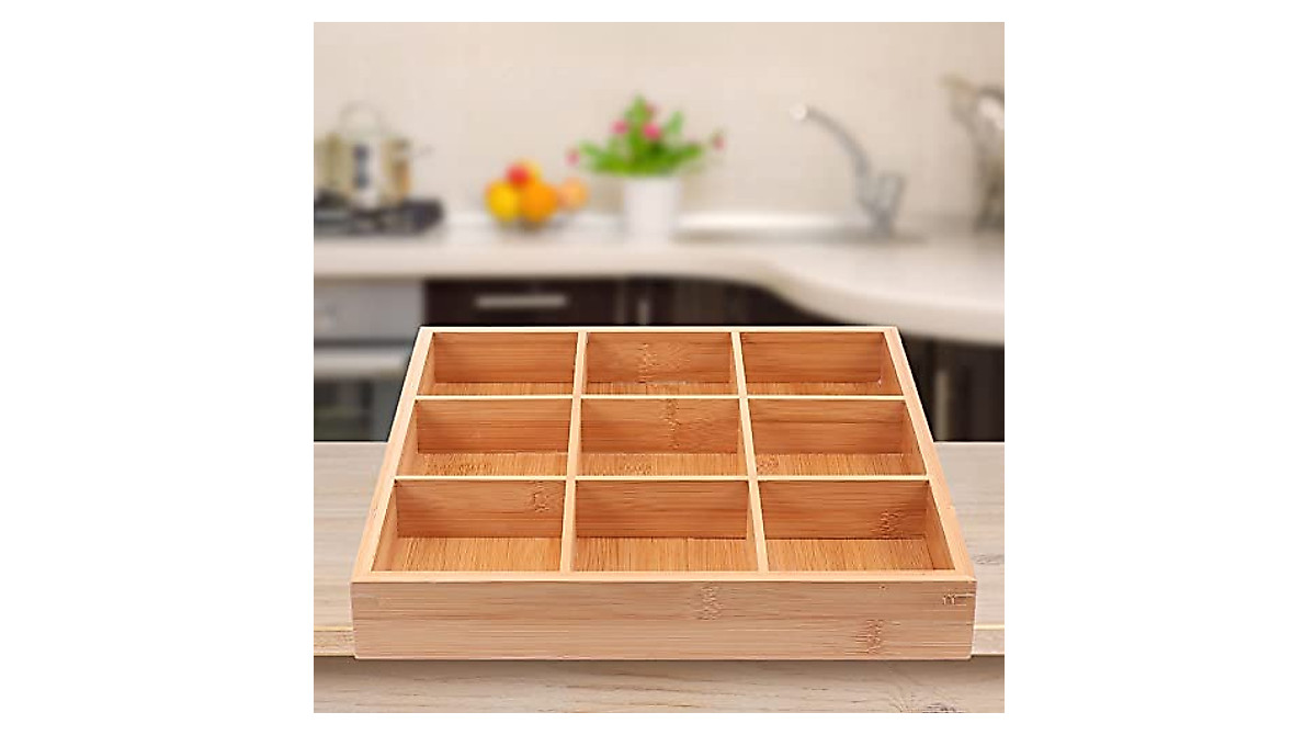 DOITOOL Serving Tray with 9 Compartments - Eco-Friendly Bamboo Organizer