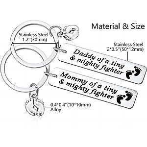 Ralukiia NICU Dad Mom Preemie Baby Gift - Mommy/Daddy of A Tiny Mighty Fighter Keychain Support NICU Parents Care Basket Neonatal Intensive Care Unit Gift