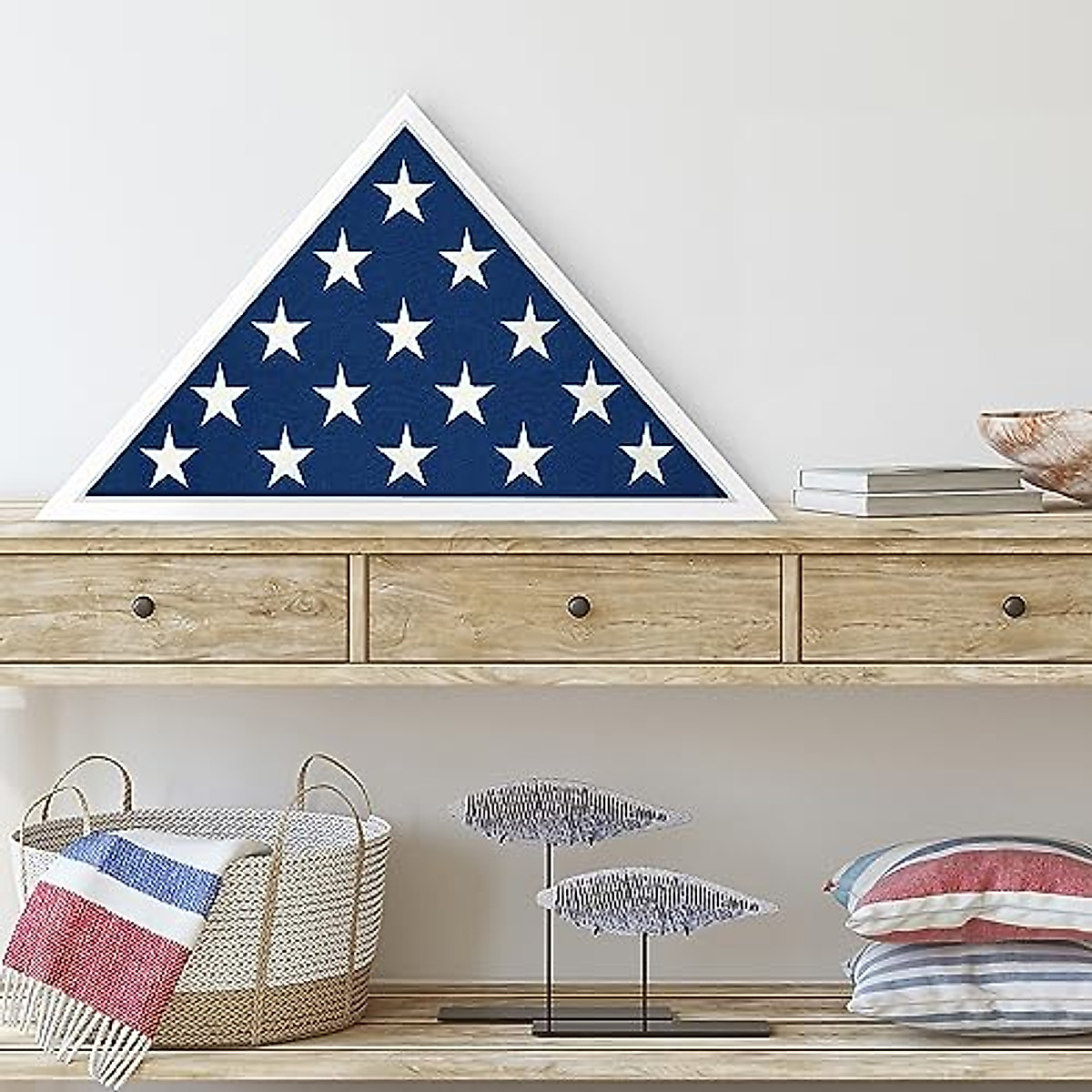 Americanflat Large Flag Display Case for Burial Flag - Fits Folded 5 x 9.5' Flag - Military Flag Case - Silhouette Collection - Flag Box Display Case for Wall or Tabletop - White