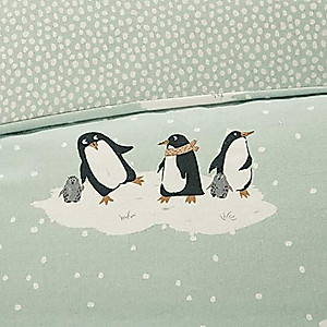 Sleep Philosophy True North Cozy Flannel Duvet Cover 100% Cotton Flannel Novel Adorable Animal Print, All Season Comforter Cover Bedding Set with Sham, King/Cal King, Aqua Penguin 3 Piece