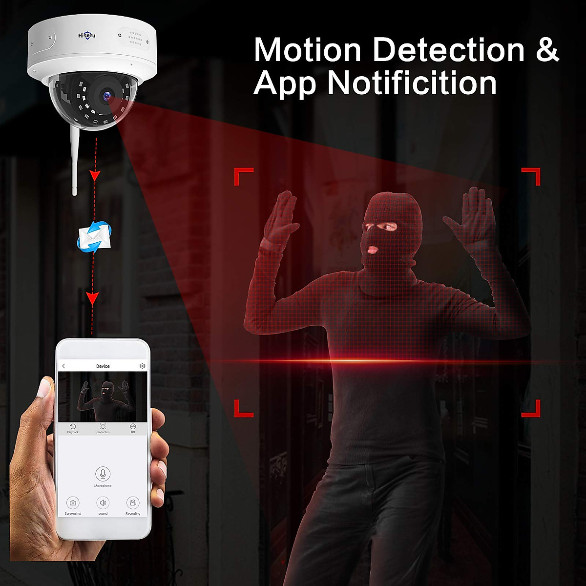 Hiseeu 2K Security Camera Outdoor, Dome Surveillance IP Camera wit Two-Way Audio IP66 Waterproof, Motion Detection,Night Vision,Not PTZ Camera Compatible Wireless Camera System