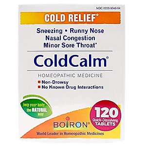 Boiron ColdCalm Tablets for Relief of Common Cold Symptoms Such as Sneezing, Runny Nose, Sore Throat, and Nasal Congestion - Non-Drowsy - 120 Count (2 Pack of 60)