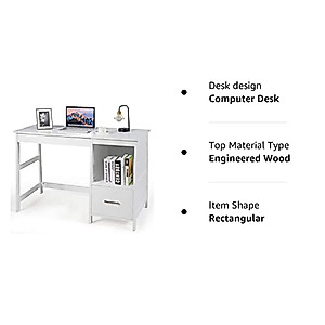 Tangkula White Desk with Drawers, Small Computer Desk Study Writing Desk, Modern Home Office Desk Student Desk with Storage Space, Makeup Vanity Desk for Bedroom (White)