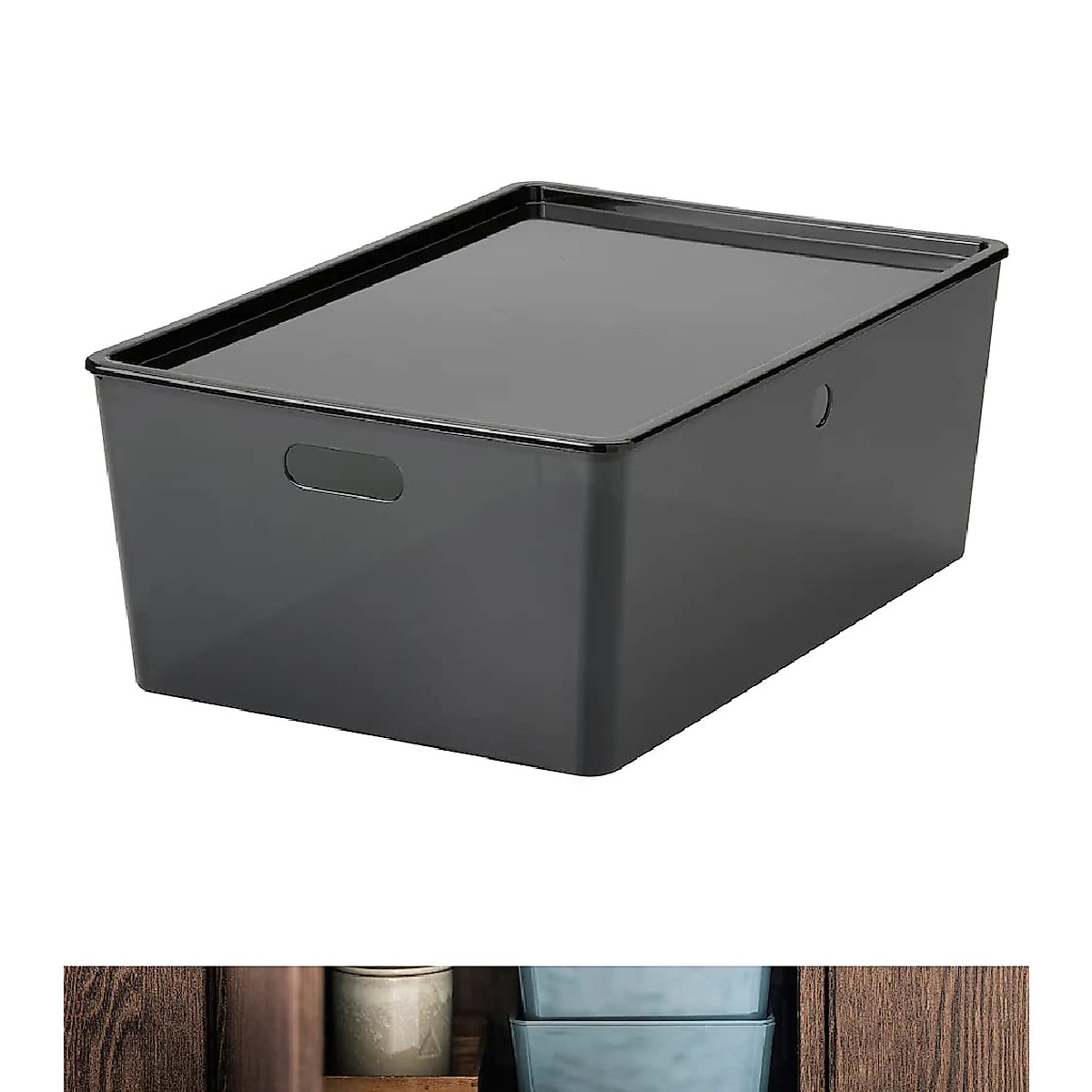 KUGGIS Box with Lid, Transparent Black, 14 ½x21 ¼x8 ¼ " Large Stackable Storage Containers Paper & Media Baskets