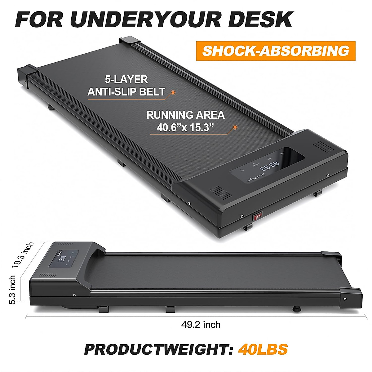 Walking Pad, Walking Pad Treadmill, Treadmills for Home Small, Under Desk Treadmill Portable for Office, 340 Lbs, Black