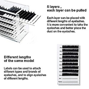 WOHEN 5 Layers Acrylic Clear False Eyelash Organizer Case, Cosmetic Makeup Storage Box for Grafting Lash Extension (Eyelash Box)