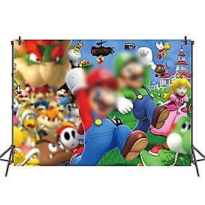7X5FT Super Brothers Backdrop Birthday Decoration Cartoon Video Game Super Bros Fans Party Supplies for Kids Family Cake Table Photo Props