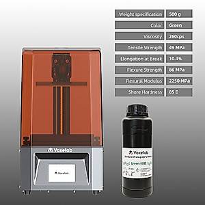 Voxelab 3D Printer Resin, LCD UV-Curing Resin, Tough & Rigid 3D Resin with 405nm Standard Photopolymer for LCD 3D Printing(1KG,Green)