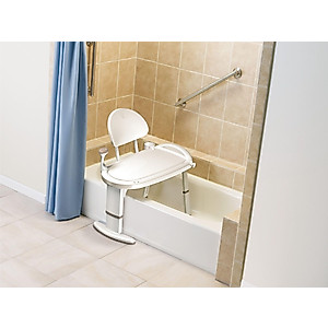 Moen Home Care Glacier White 33-Inch W x 18-Inch D Adjustable Height Non-Slip Bath Safety Transfer Bench for Shower, DN7105