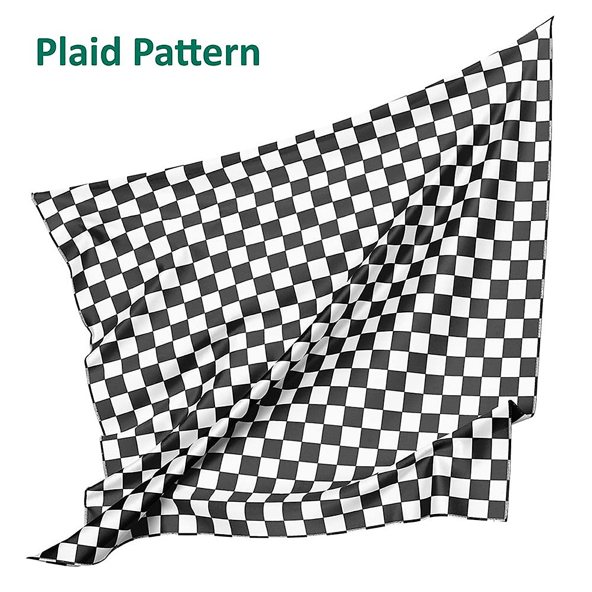 INAINI Black White Checkered Silk Scarf - Checkered Flag Bandana - Checkerboard Neck Scarf - Pure Natural Silk Handkerchief 21" x 21 inch