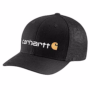 Carhartt mens Rugged Flex Fitted Canvas Mesh Back Graphic Baseball Cap, Black, Large-X-Large US