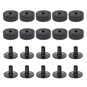 Yibuy Black Drum Set Replacement Parts 15mm Thick Felt Washers & Plastic Long Flanged Cymbal Sleeves Pack of 10