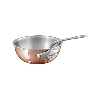 Mauviel M’6S 6-Ply Polished Copper & Stainless Steel Splayed Curved Saute Pan With Cast Stainless Steel Handle, 2.1-qt, Made In France
