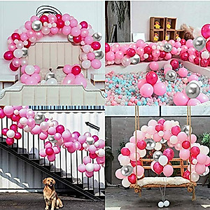 Pink Silver and White Balloons 60 pcs 12 inch Rose Red Latex Balloons Silver Metallic Balloons for Party Birthday Wedding Baby Shower Decorations