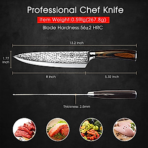 ANTINIVES Chef Knife, 8 Inch Pro Kitchen Knife Dishwasher Safe, High Carbon Stainless Steel Sharp Chef's Knife with Ergonomic Wood Handle and Gift Box