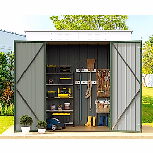 Greesum Outdoor Storage Shed 6x4FT All Weather Metal Garden Shed with Lockable Double Doors for Garden Tools, Toys and Sundries, Green
