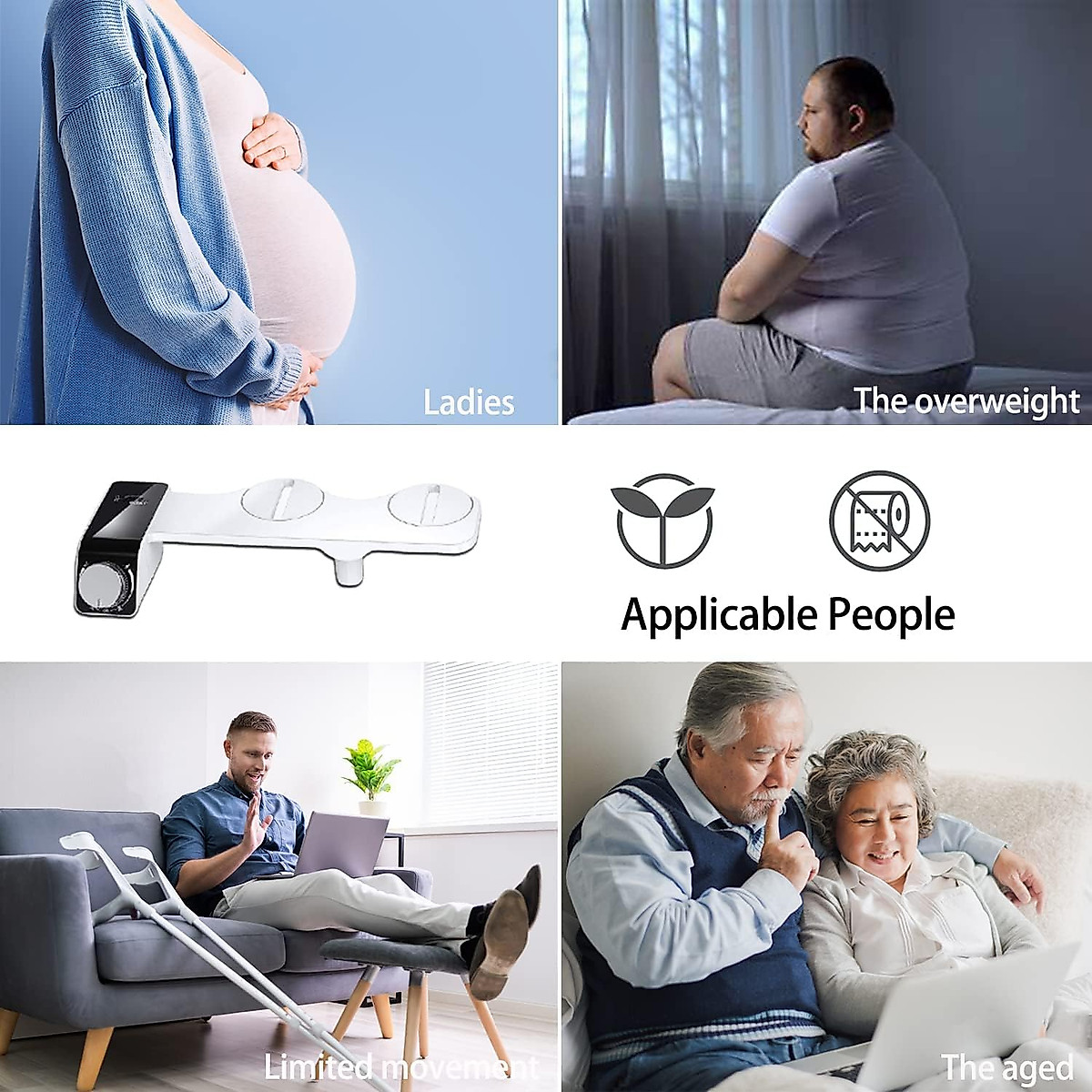 Bidet Attachment for Toilet Non-Electric Self-Cleaning Dual Nozzle Fresh Cold Water Sprayer Bidet Adjustable Water Pressure Feminine Wash, Bidet Sprayer for Toilet Easy to Install,White