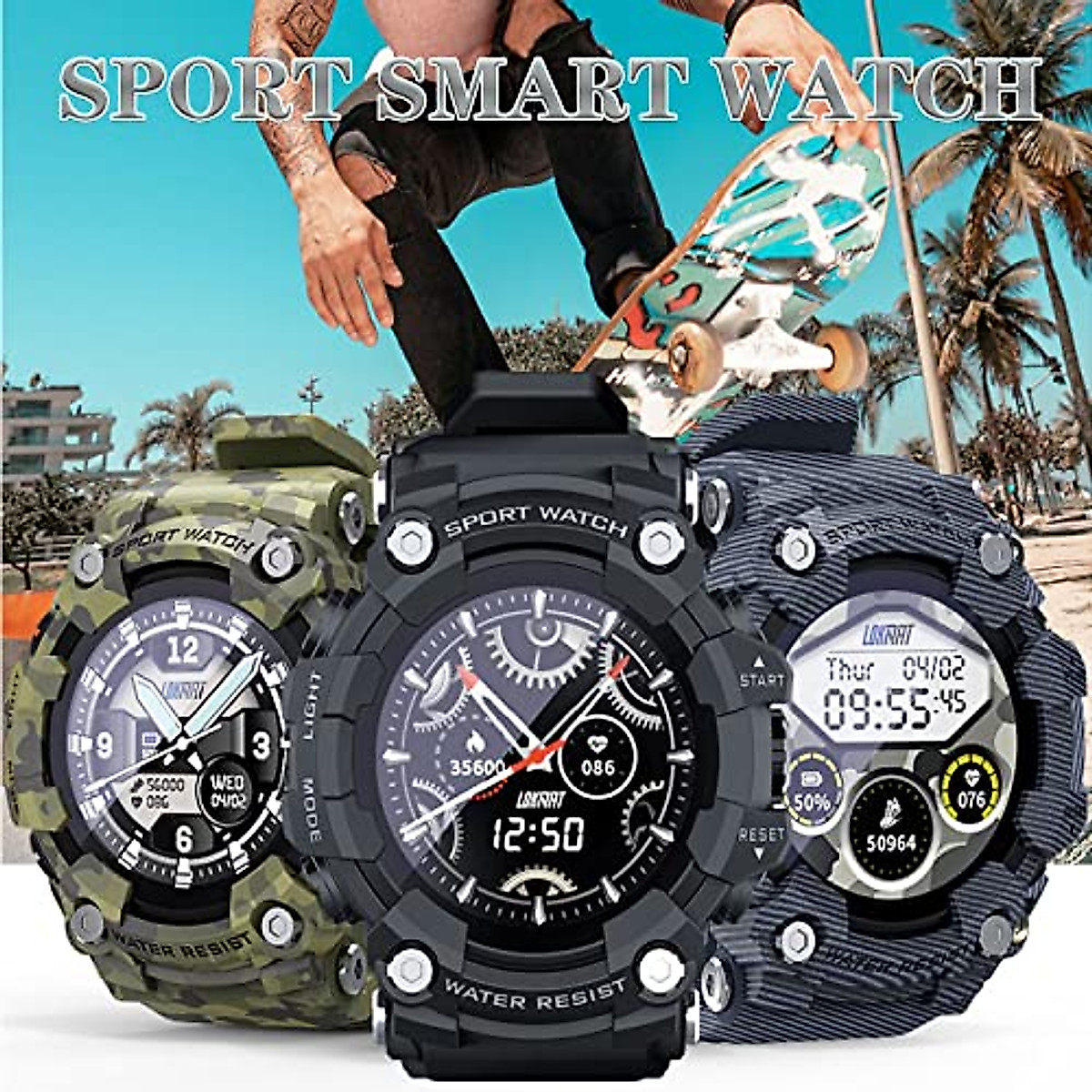 Military Smart Watch for Men IP6X Waterproof HD 1.3" Fitness Tracker Watch for Android & iOS iPhones with Heart Rate Blood Pressure Monitor Sports Tactical Watch for Adults