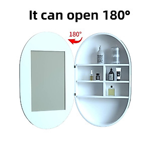 CHER-BUEATY Medicine Cabinet Bathroom Space Saver Storage Oval Cabinets with Mirror Surface Wall Mounted Solid Wood Circular Frame 4 Level 19.7 X 30.7 inch (Style B, White)