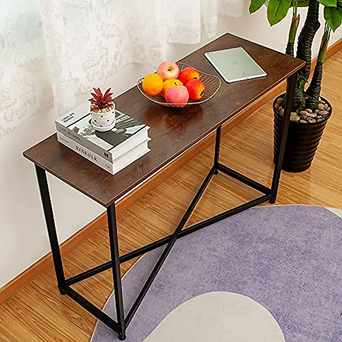 Coral Flower Bar Table with Metal Frame, Multi-functional Desk for Dining Living Room, Industrial Accent Furniture,Rustic Brown and Black