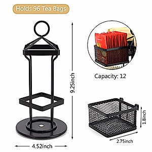 360 Degree Rotatable Tea Bag Organizer, Cast Iron Chrome lazy Susan for Teabag, 8 Basket Hold Up to 96 bags, Home Office Kitchen Cabinet Countertop Pantry Tea Coffee Storage