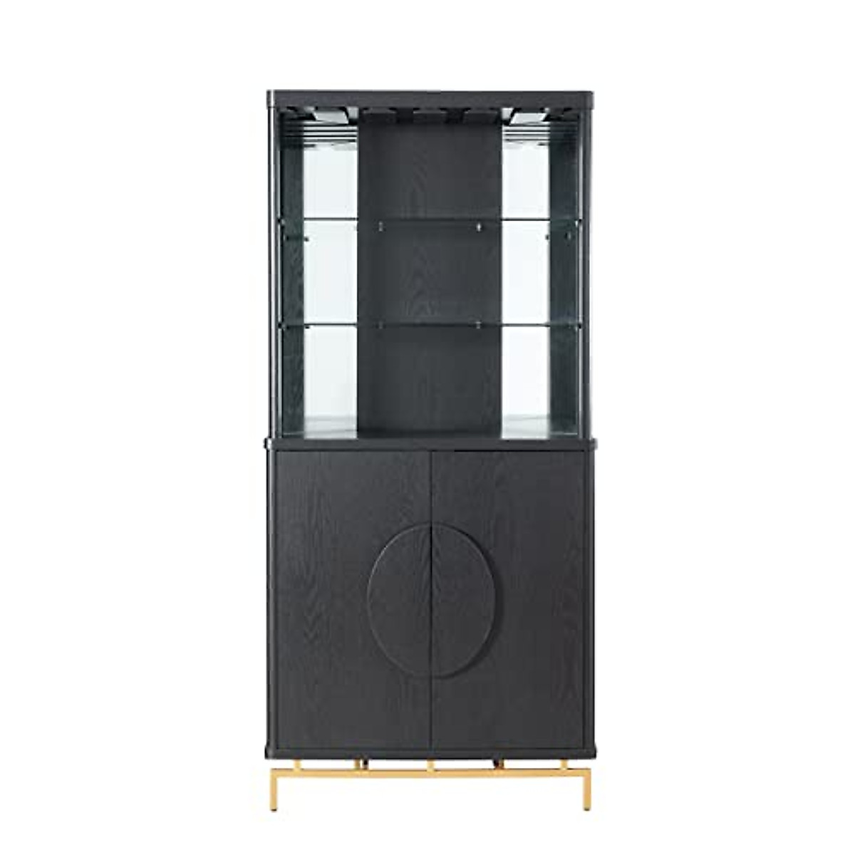 Home Source Black Bar Cabinet with Half Moon Handles and Metal Base