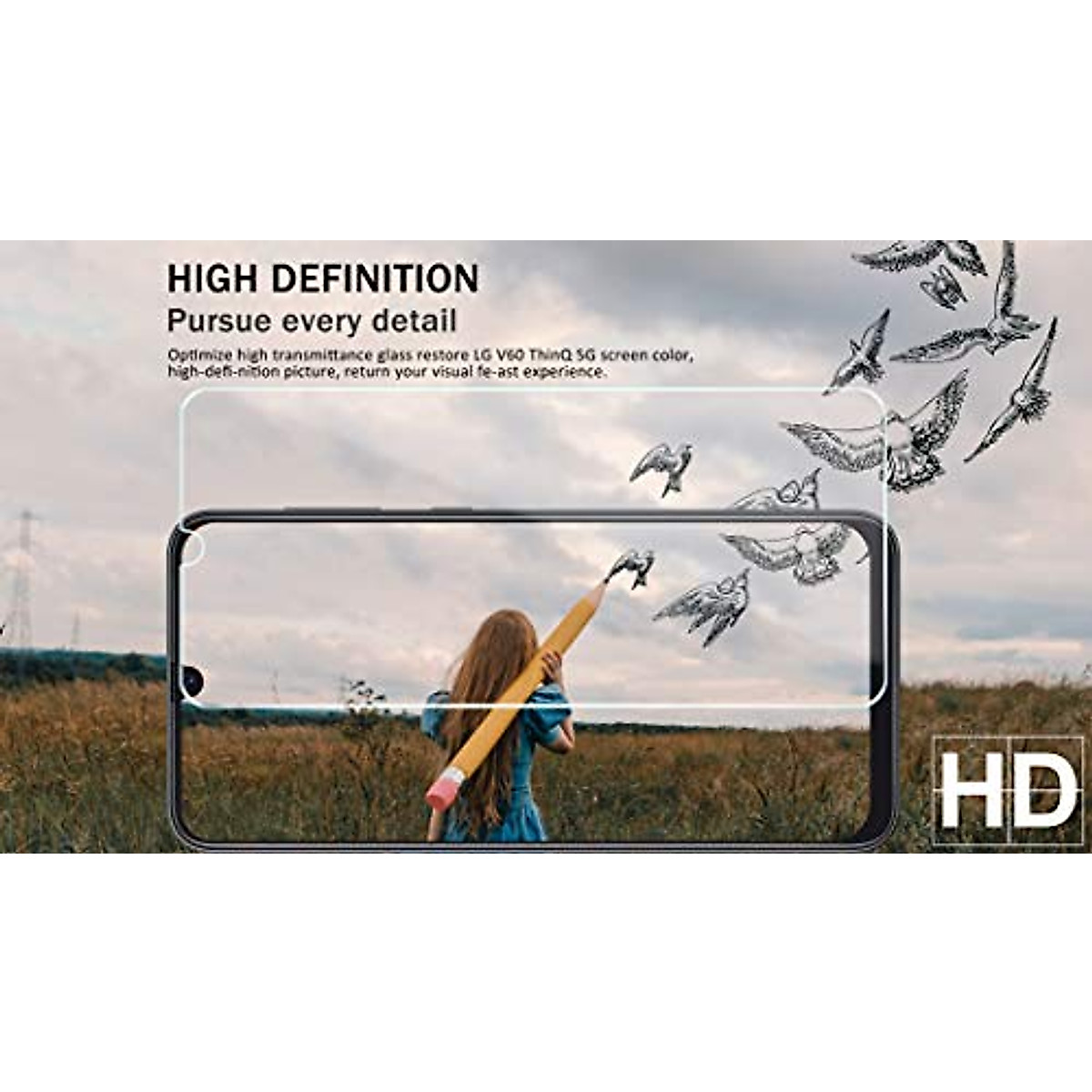 LG V60 ThinQ Screen Protector + Camera Lens Protectors by YEYEBF,[2+2 Pack] Tempered Glass Screen Protector [9H Hardness][Case-Friendly][3D Glass][Bubble-Free] Screen Protector Glass for LG V60 ThinQ