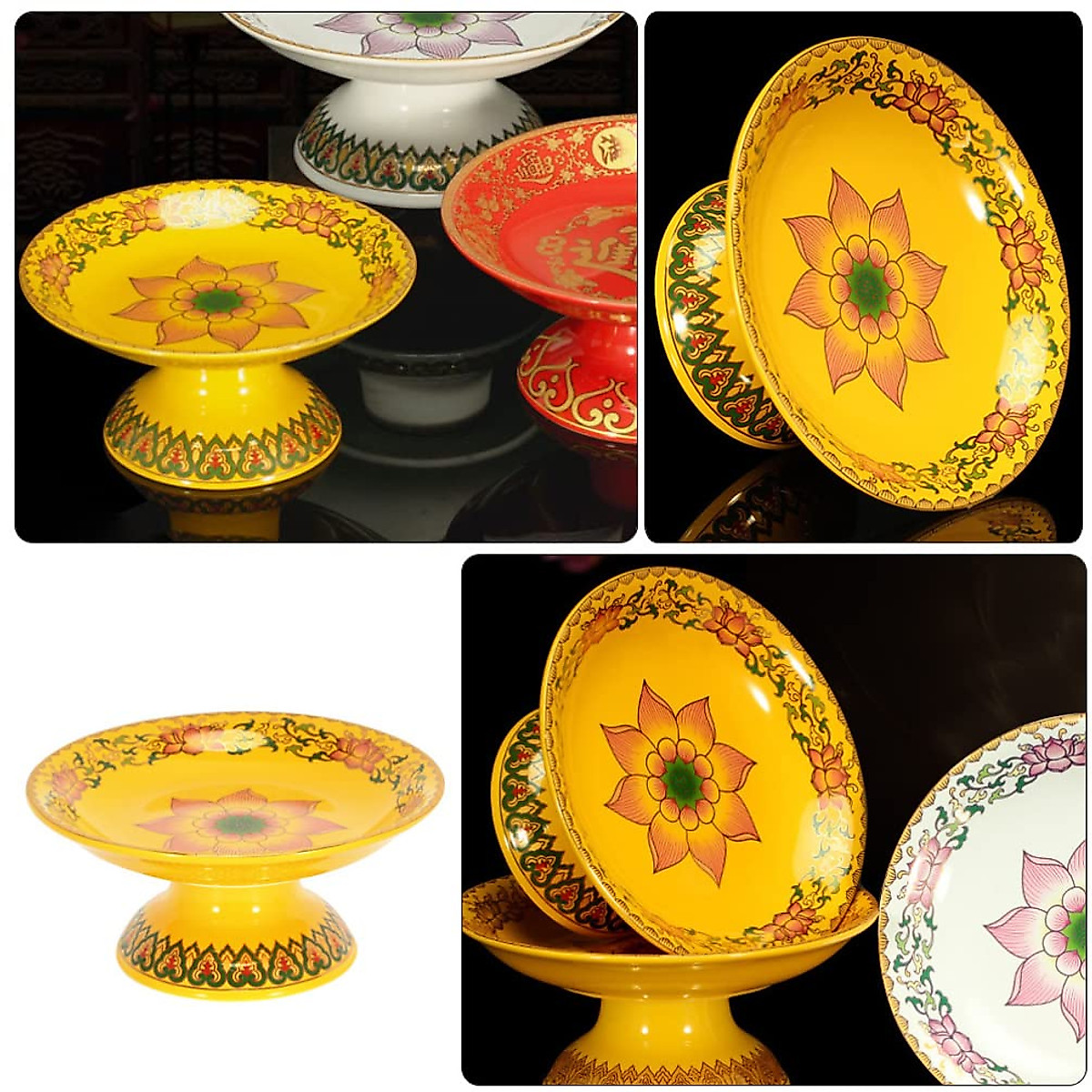 VOSAREA Buddhist Offering Plate Tall Tribute Plate Buddha Offering Tray Worship Offering Tray Offering Bowls Tibetan Temple Buddhist Food Tray Holy Water Bowl Ceramics Cake Pan Snack