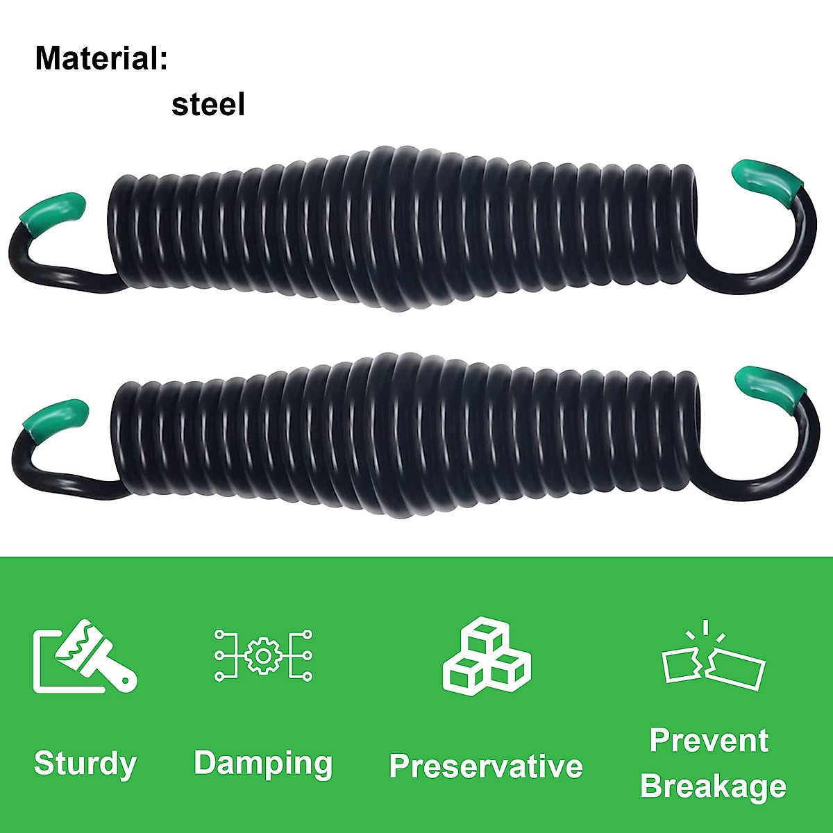 Porch Swing Springs Hammock Chair Spring Hold up to 1300lbs Heavy-Duty Chrome Springs for Hanging Chairs Ceiling Mount Porch Swings Punching Bag - 2 PCS Black