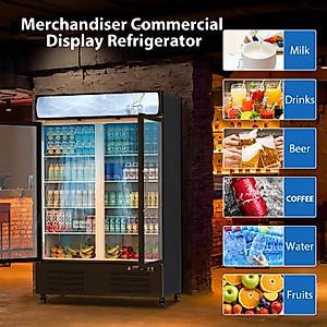 MERXENG Beverage Refrigerator, 36.3 Cu.ft Commercial Display Refrigerator Merchandise for Home Restaurant Grocery Stores, 2 Glass Door Merchandiser Refrigerator,Back Bar Beverage Cooler