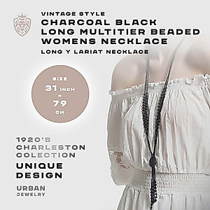 Vintage Style Charcoal Black Long Multitier Beaded Womens Necklace Jewelry (Long - 31")