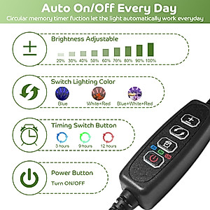 Shyineyou Grows Lights for Indoor Plants Full Spectrum, Plant Light for Indoor Plant with 3/9/12H Timer, 3 Switch Modes, Dimmable Plant Grow Light